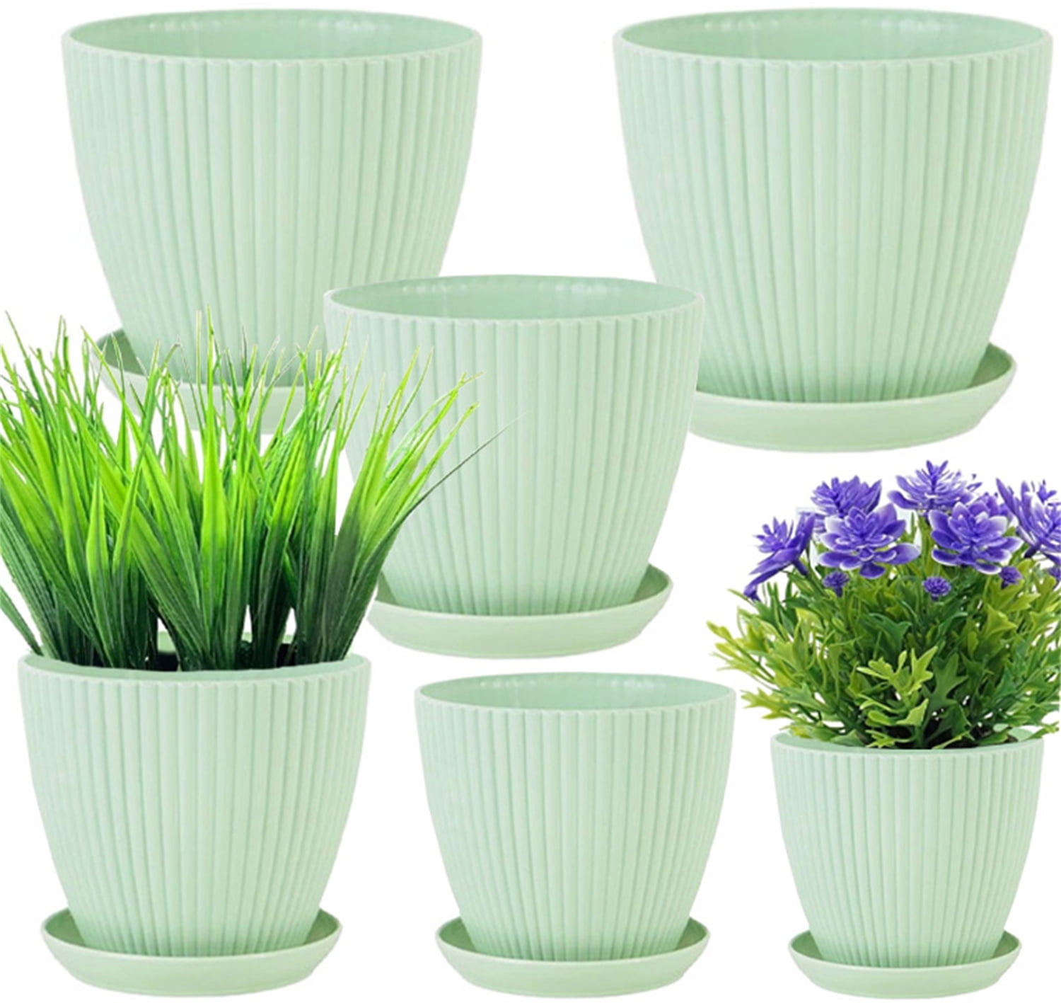 Indoor Plant Pots with Drainage Holes and Saucer,Bexikou 6 Pack Plastic ...