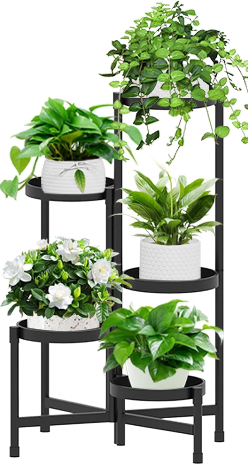 Indoor Plant Stand 5 Tier, Foldable Tall Corner Shelf for Multiple ...