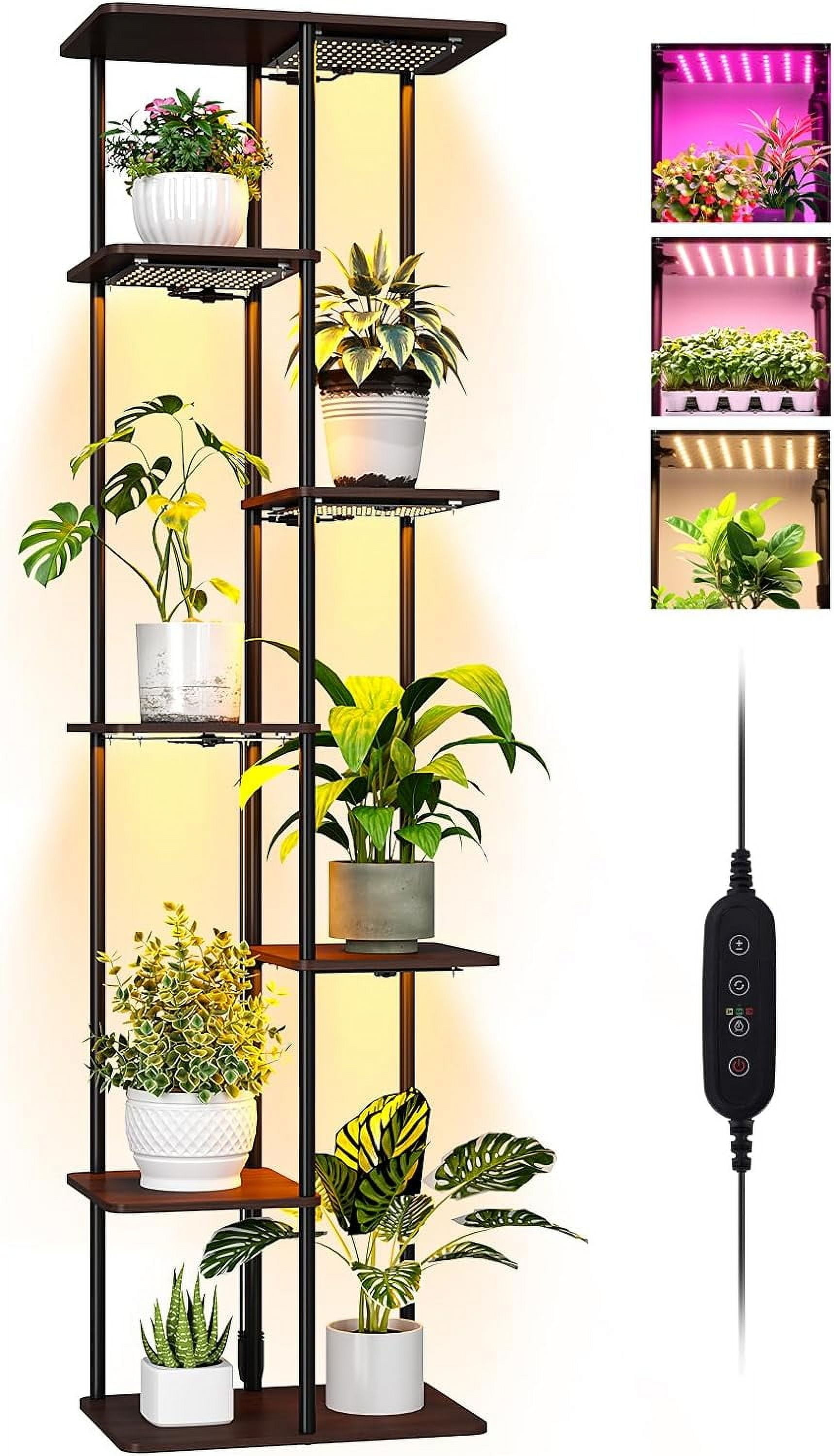 Indoor Plant Stand with Grow Lights , 7 Tier Corner Wooden Tall Grow ...