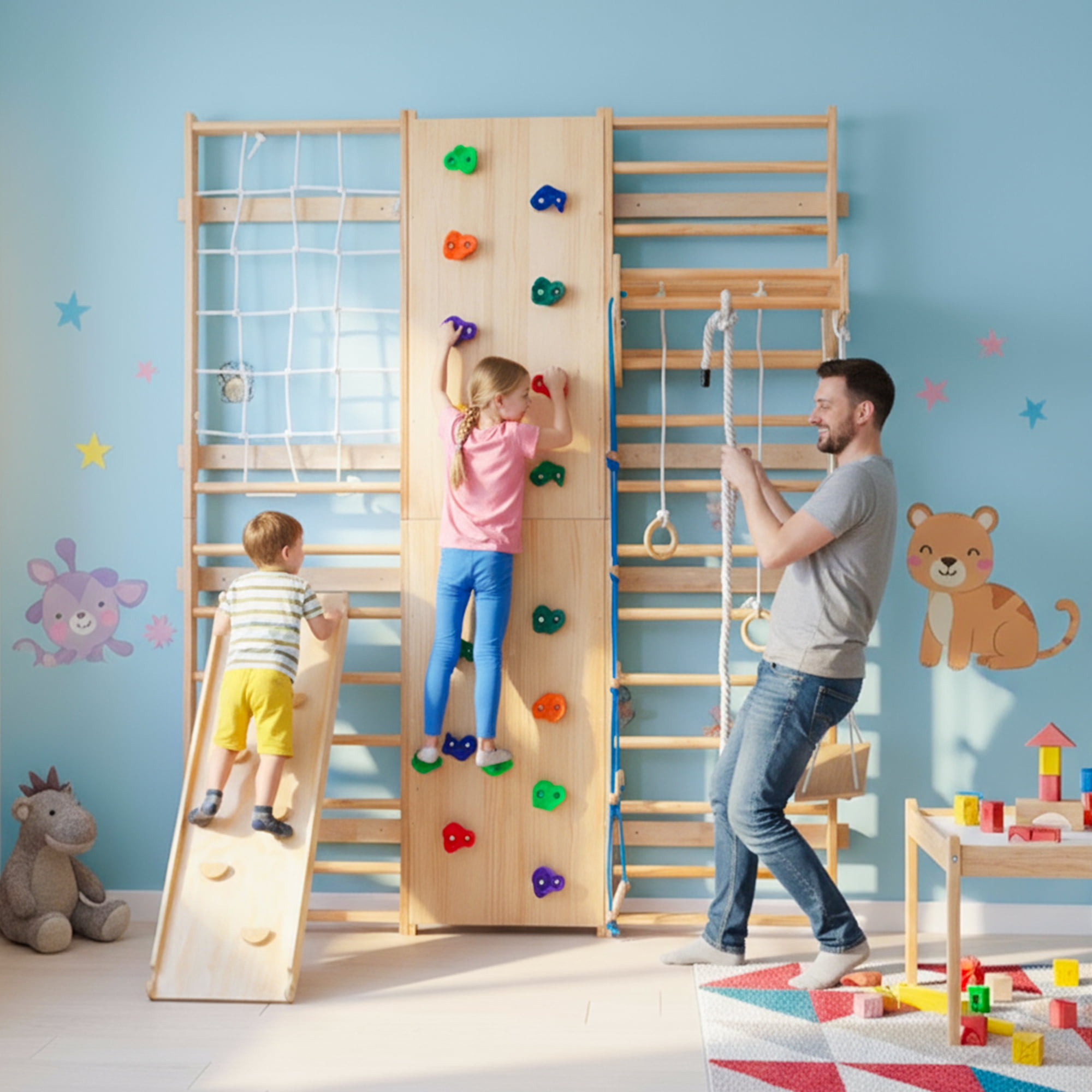 Indoor Playground 10-in-1 Swedish Ladder Wall Gym Set, Waldorf and ...
