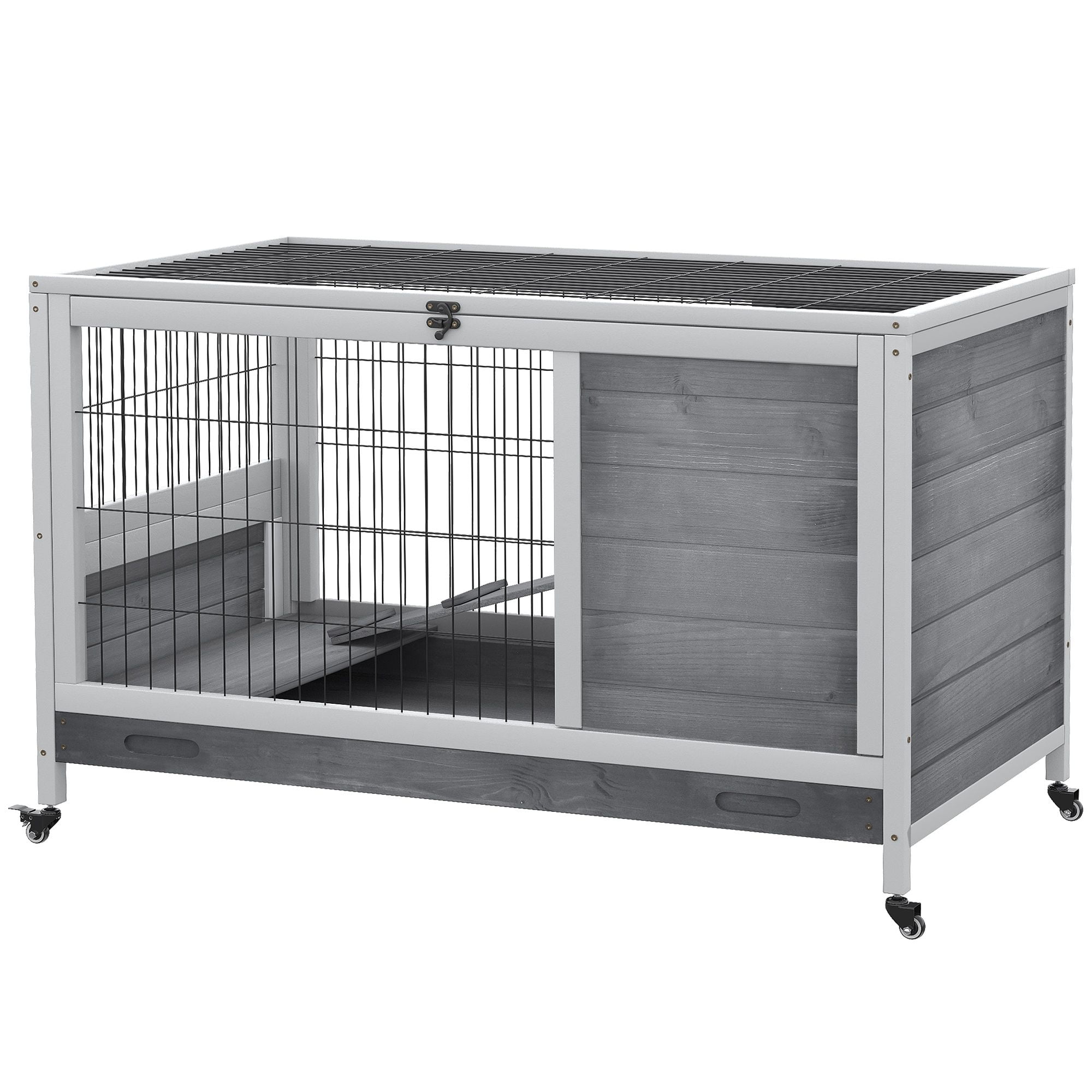 Indoor Rabbit Enclosure, Wooden Elevated Indoor Cage Habitat with No ...