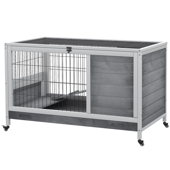 Indoor Rabbit Enclosure, Wooden Elevated Indoor Cage Habitat with No ...