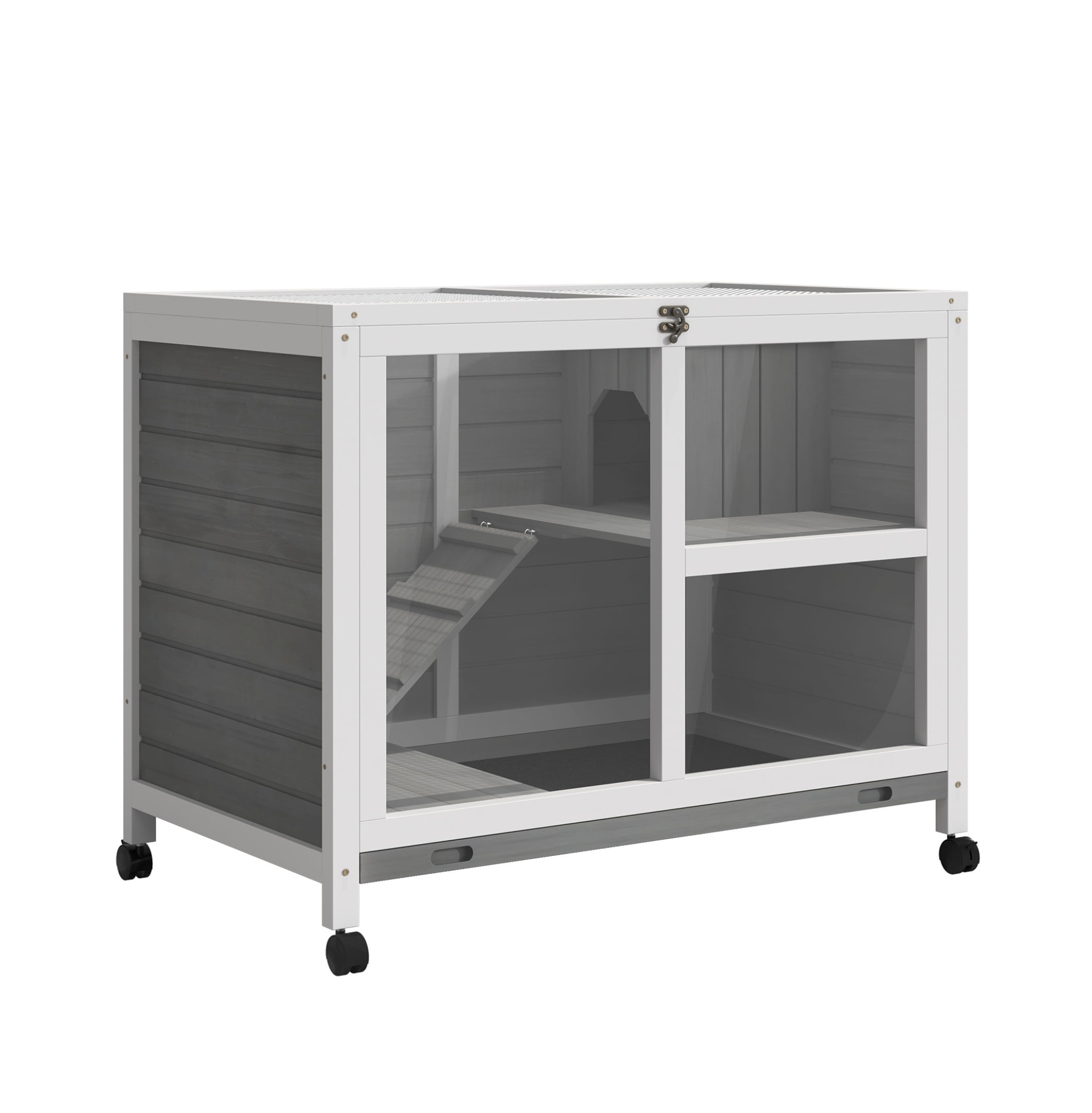 Indoor Rabbit Hutch with Wheels, Desk and Side Table Sized, Wood Rabbit ...