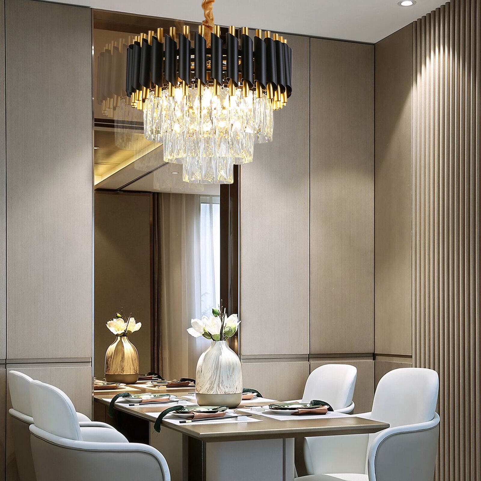 Indoor Recessed Three-story Crystal Chandelier Adjustable Chain Glossy ...