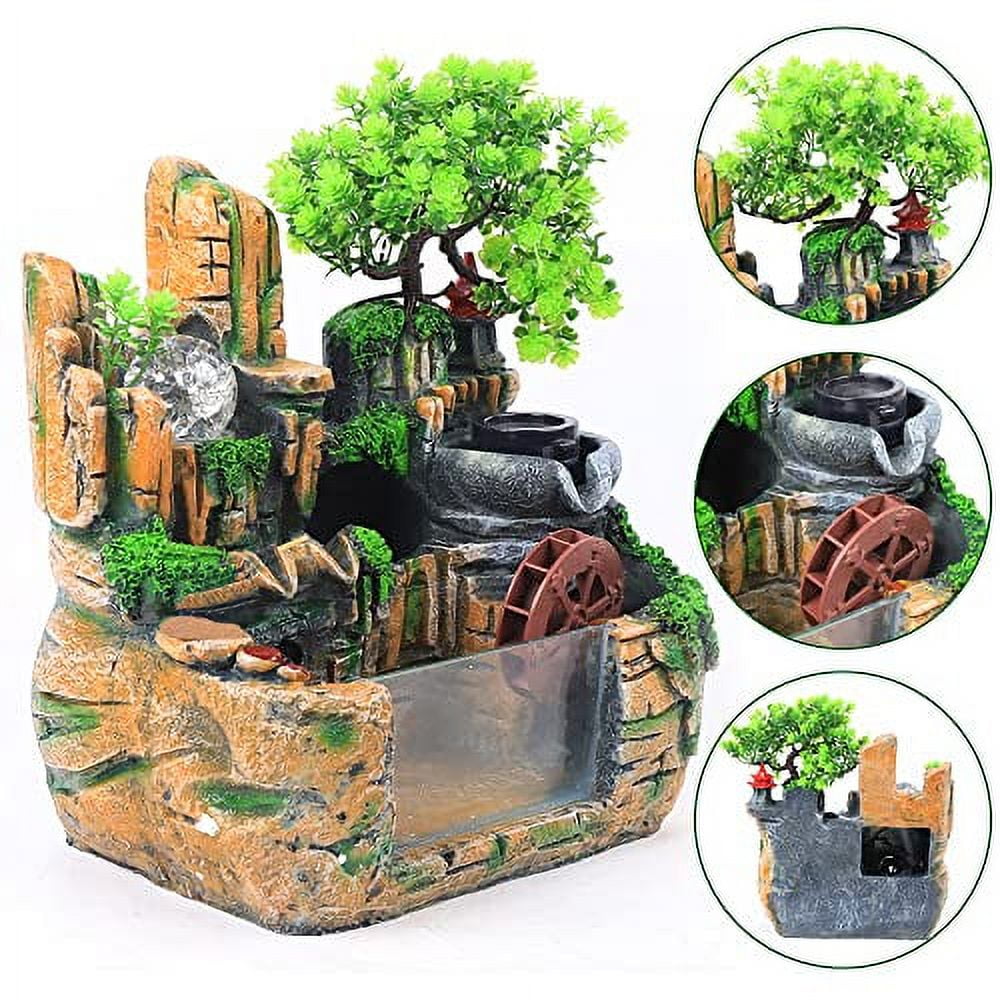 Indoor Rockery Fountain Goldfish Waterfall Mini LED Water Sound Home ...