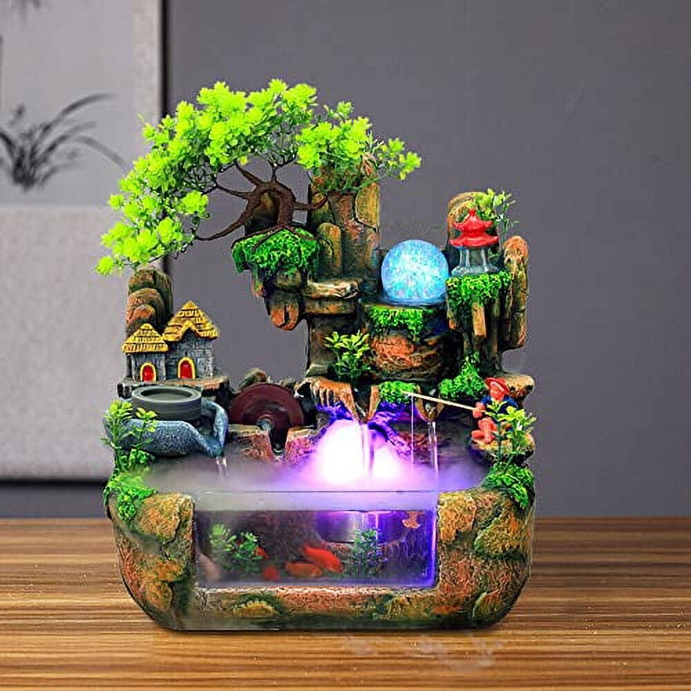Indoor Rockery Waterfall Fountain wSmall Fish Pond,12 LED Waterfall ...