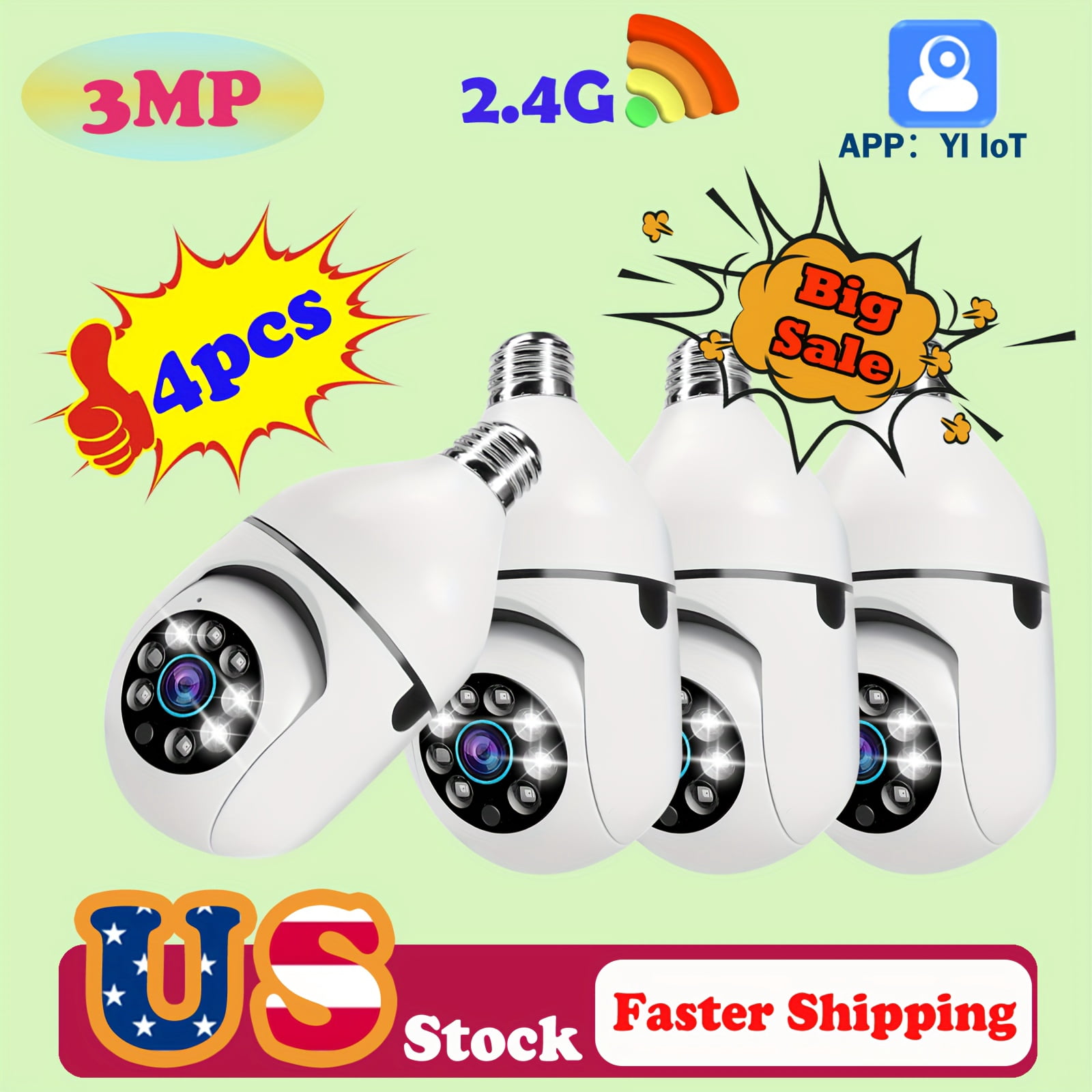 Indoor Security Camera with a 3MP Light Bulb, Featuring Wired 2.4Ghz ...