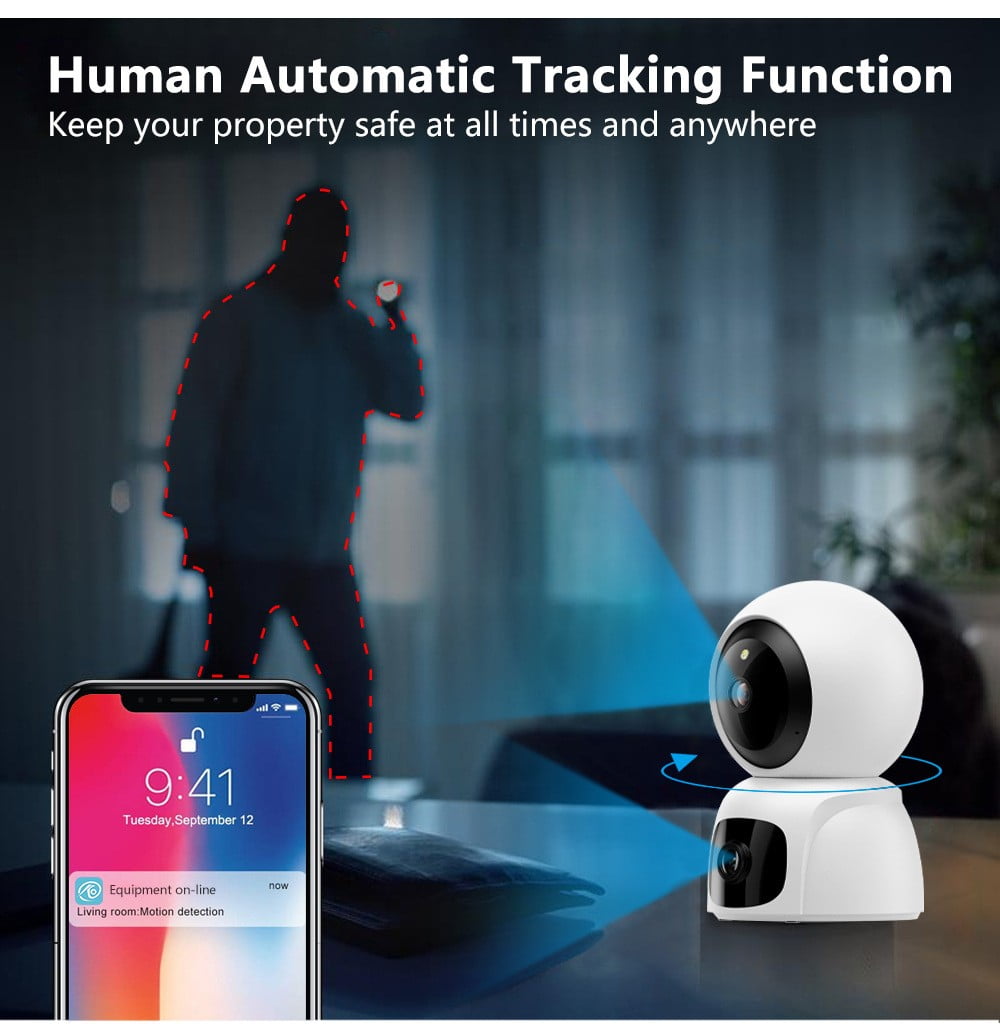 Indoor Security Camera, Dual-lens Surveillance, 360-Degree View + Two ...