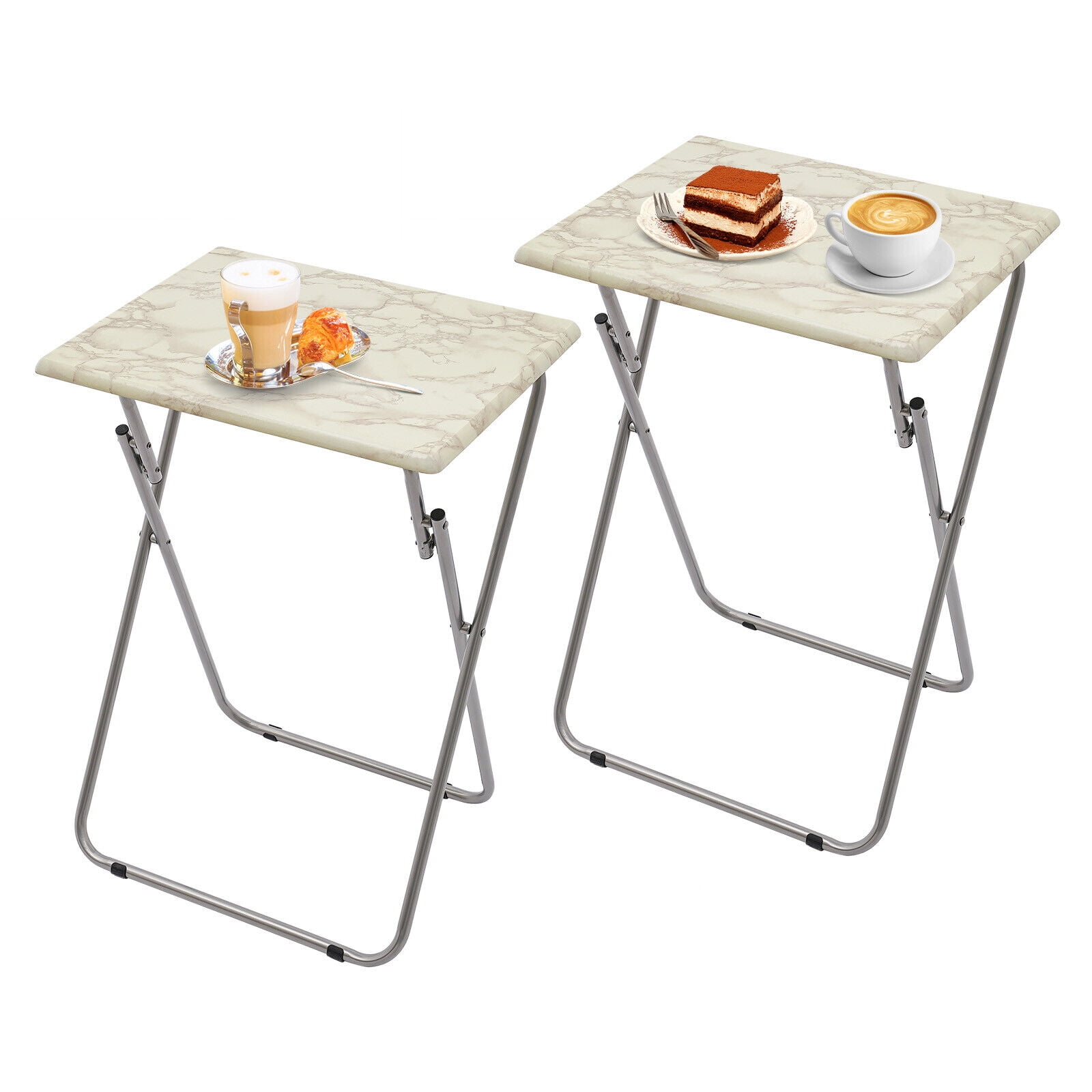 Indoor Set of 2 Folding TV Tray Marble Table Natural 19*15 inches ...