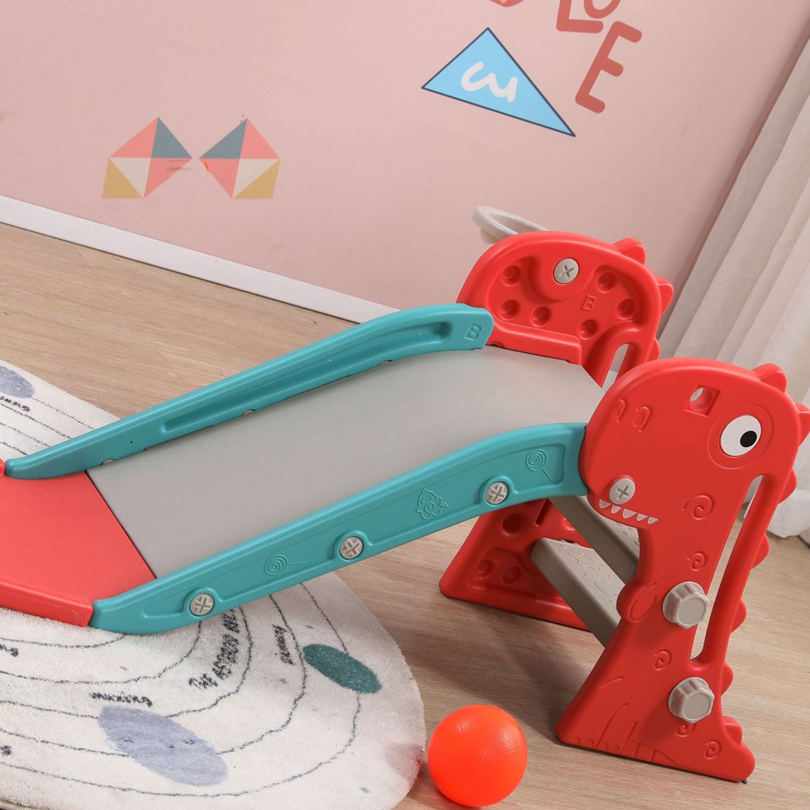 Indoor Slide Combination Basketball Hoop Climber Toddler Playground ...