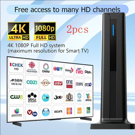 Indoor Smart TV Antenna Amplifier with Magnetic Base - 4K/1080P HD ...