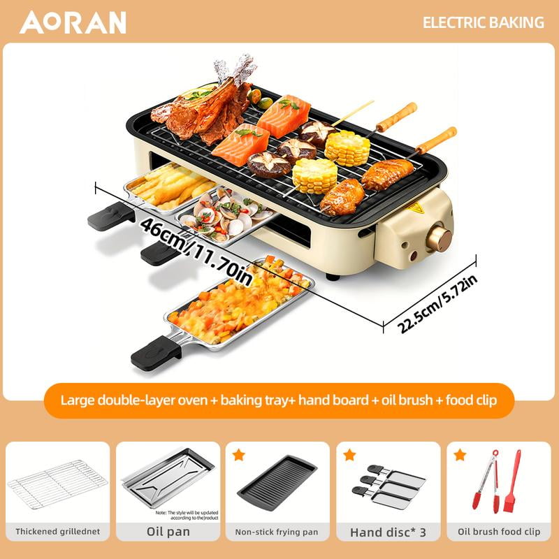 Indoor Smokeless Electric Korean BBQ Grill，Non-Stick Cooking Removable ...