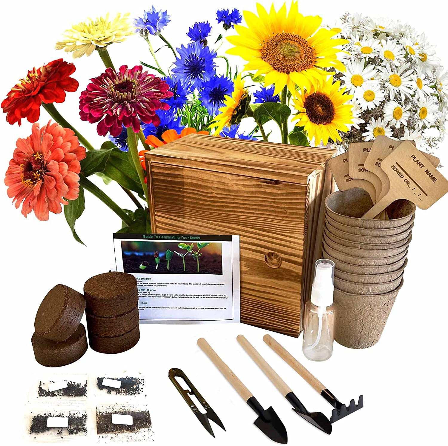 Indoor Starter 4 Kit with Complete Gardening Kit & Wooden Box, Growing ...
