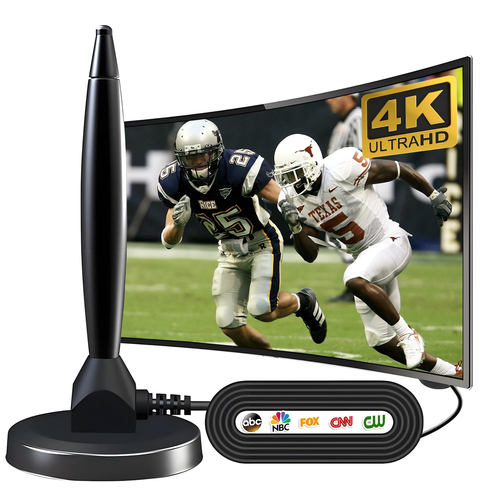 Indoor TV Antenna with 360° Reception & Amplified Signal Booster, 4K ...