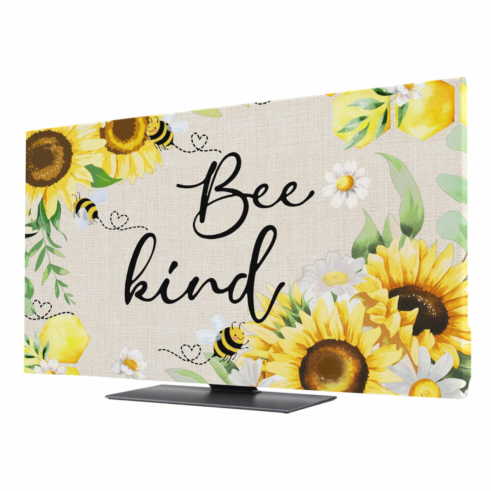 Indoor TV Cover 55 Inch, Sunflower Floral Elastic Monitor Dust Covers ...