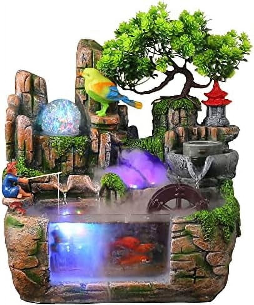 Indoor Tabletop Water Fountain Rockery Waterfall Decor, Home LED Resin ...