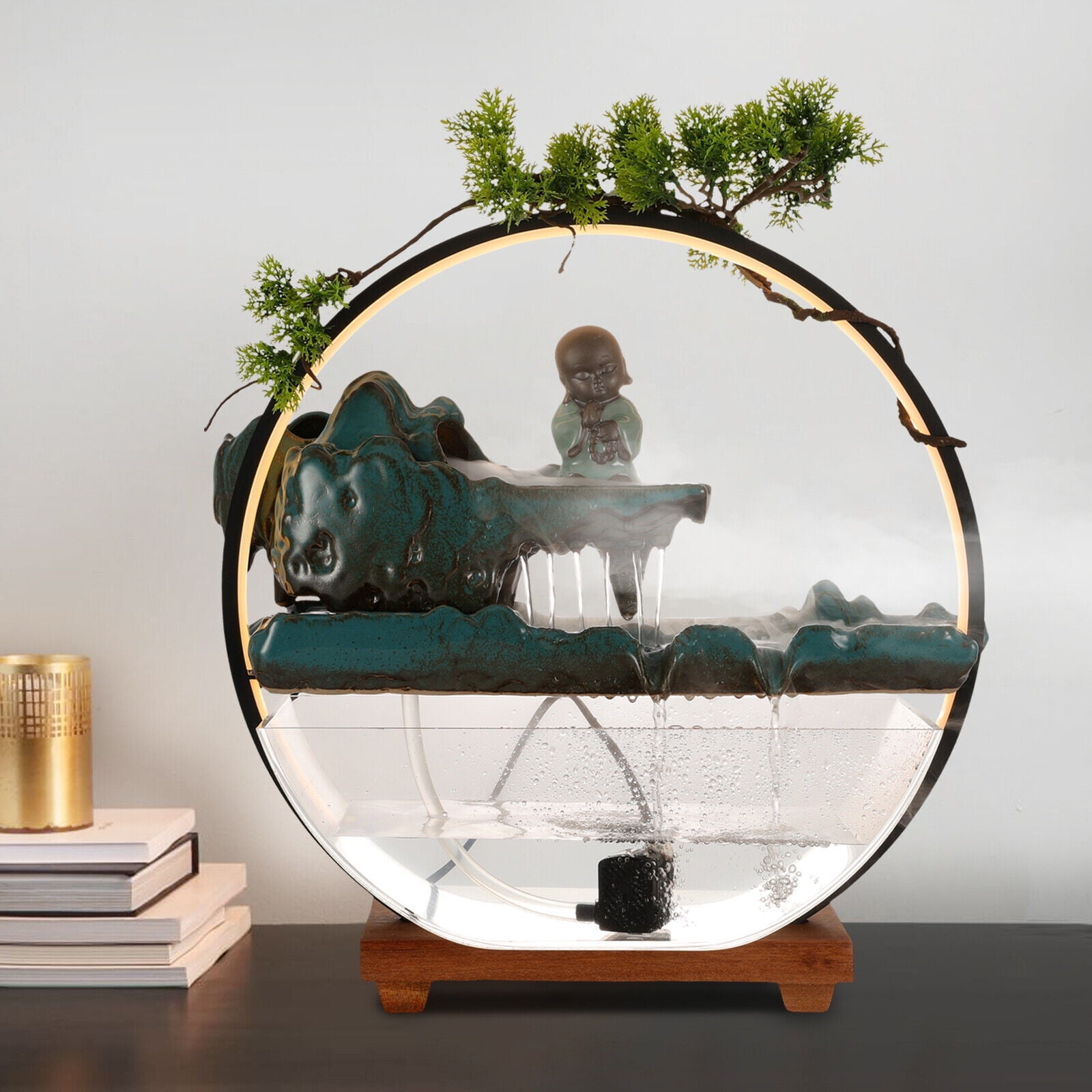 Indoor Tabletop Waterfall with LED Light Ring,Tabletop Water Fountain ...