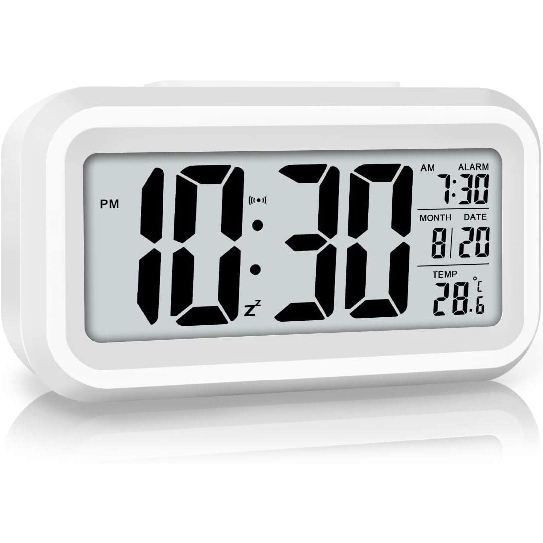 Digital Day Date Alarm Clock with Indoor Temp, Smart Light, Battery ...