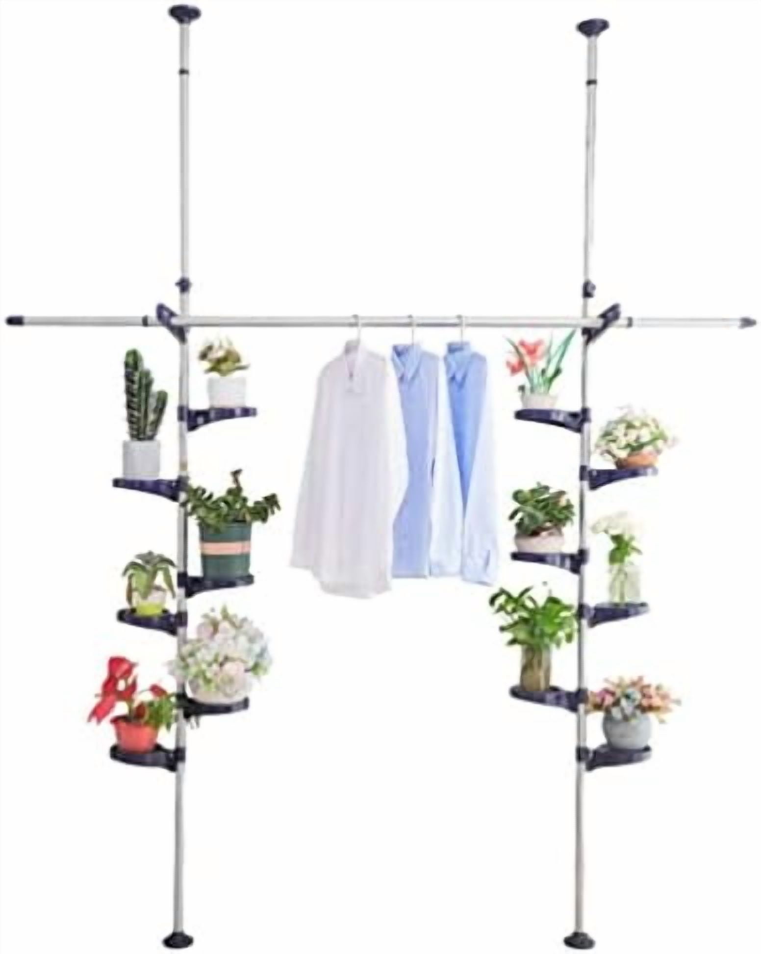Indoor Tension Plant Pole Stands Double Rods Flower Pots Storage Shelf ...