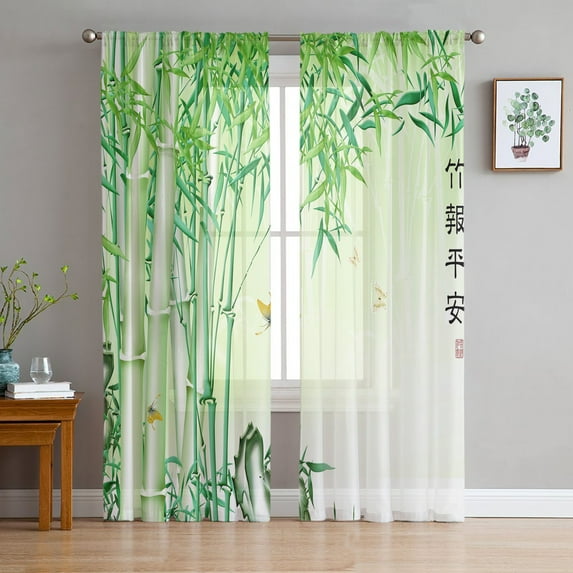 Indoor Tulle Curtains Bamboo Forest Green Bedroom Exquisite Voile ...