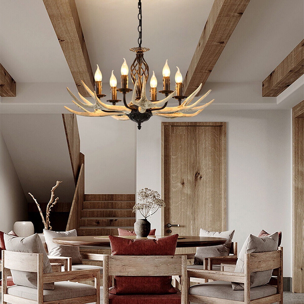 Indoor Vintage Antler Chandelier Light Retro Deer Horn Restaurant ...