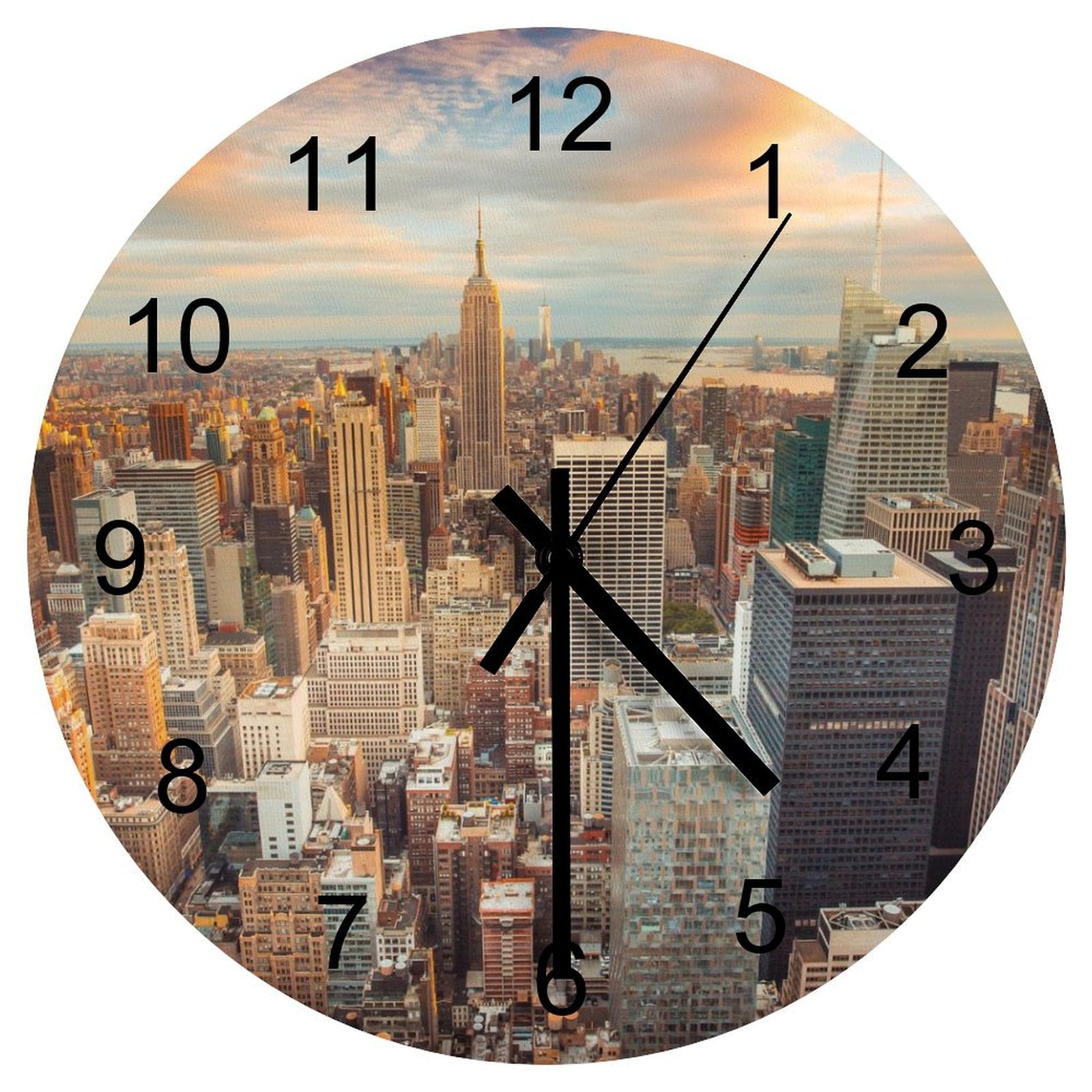 Indoor Wall Clock American city Clocks 12 inch Mute Wood Round ic Slim ...