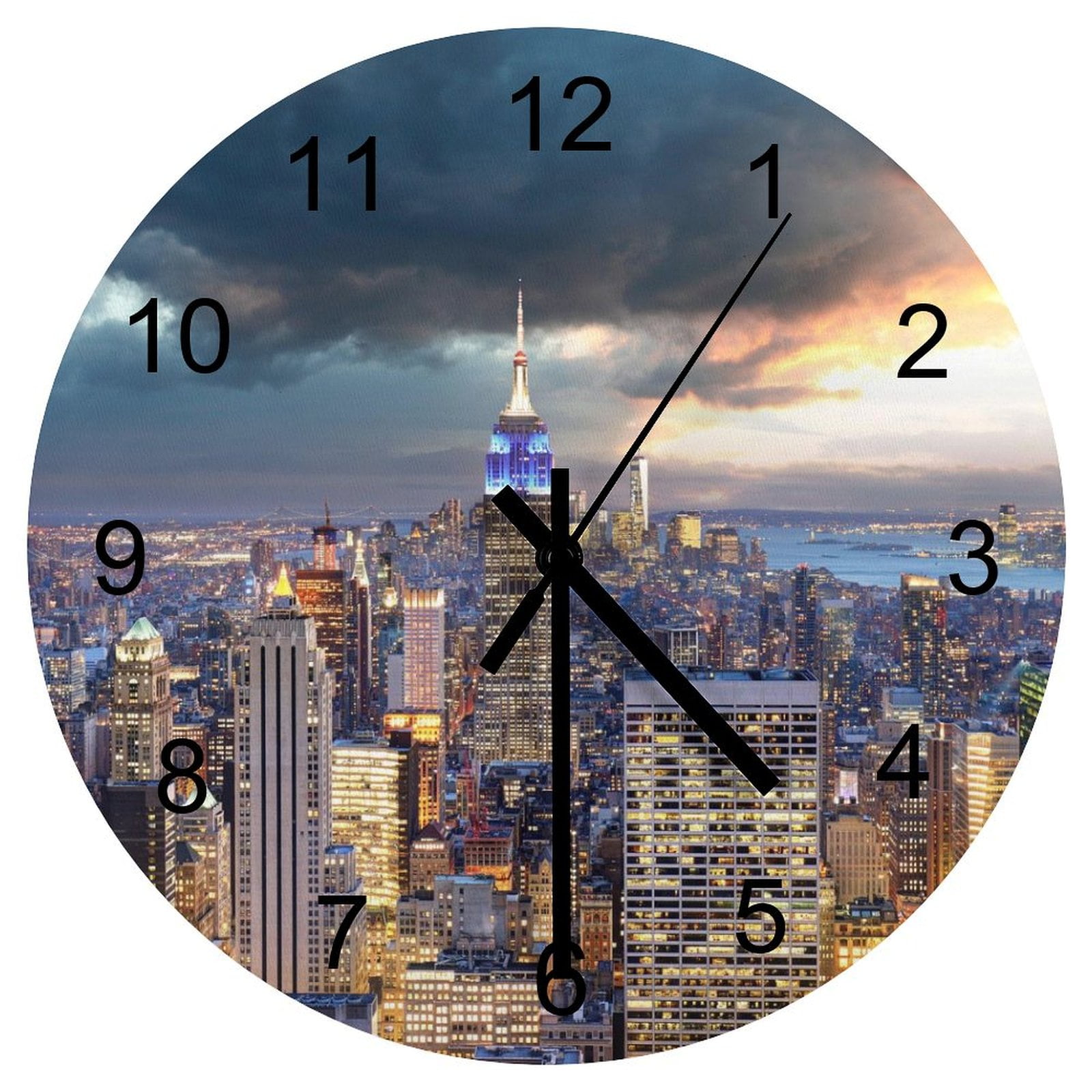 Indoor Wall Clock American city Clocks 12 inch Silent Wood Round ...