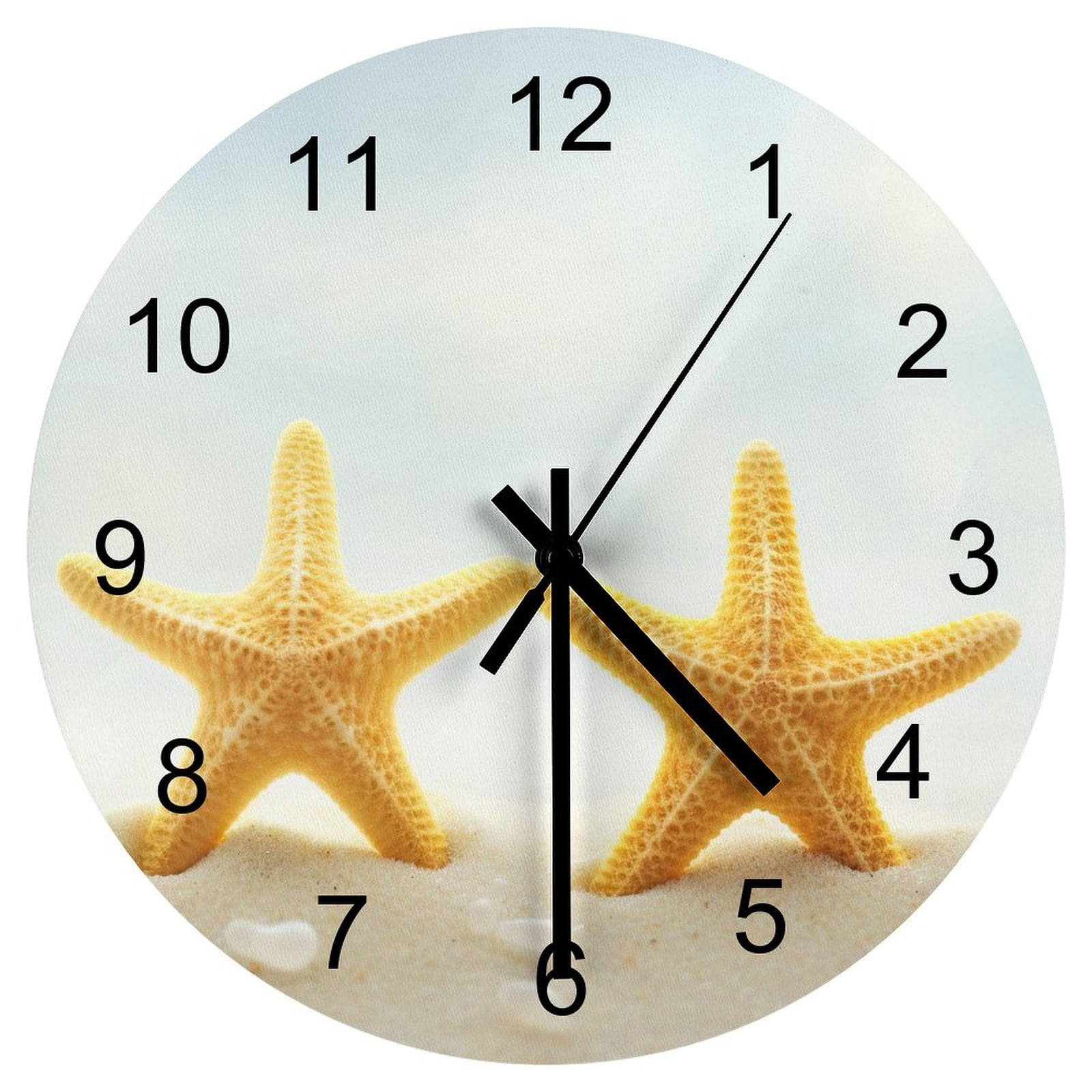 Indoor Wall Clock Beach Star Sea star Clocks 12 inch Mute Wooden Round ...