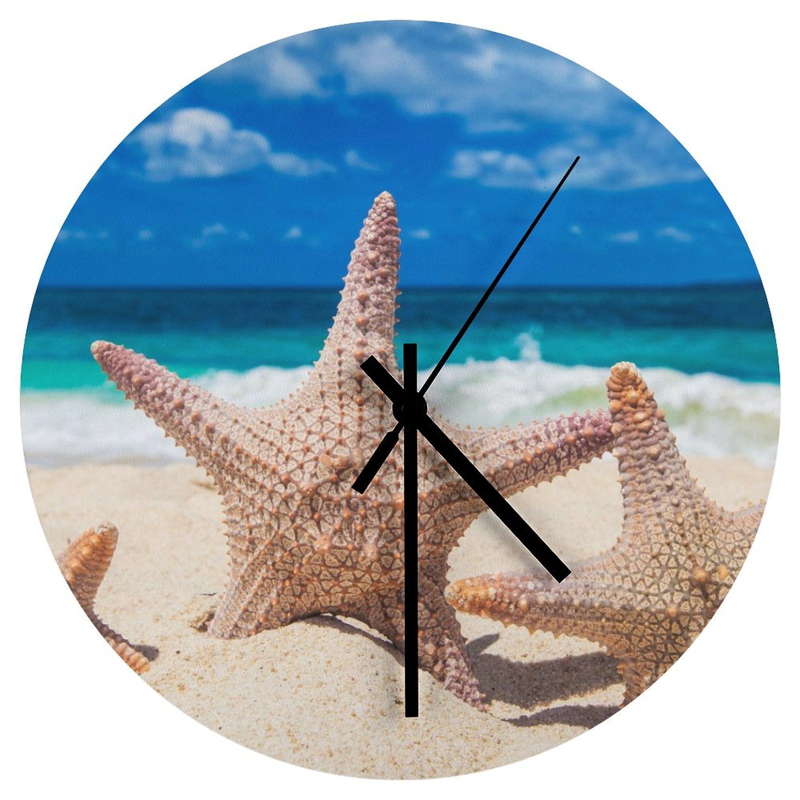 Indoor Wall Clock Beach Star Sea star Clocks 12 inch Silent Wooden ...
