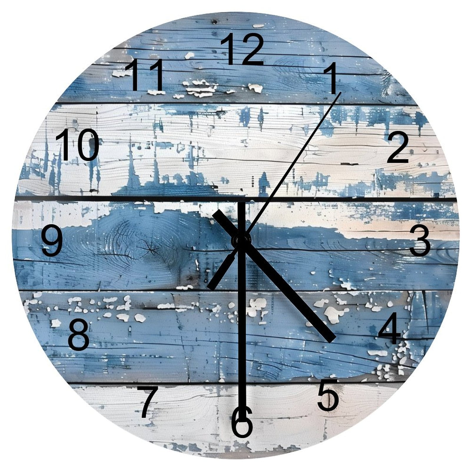 Indoor Wall Clock Blue wood block Clocks 12 inch Silent Wood Round ...