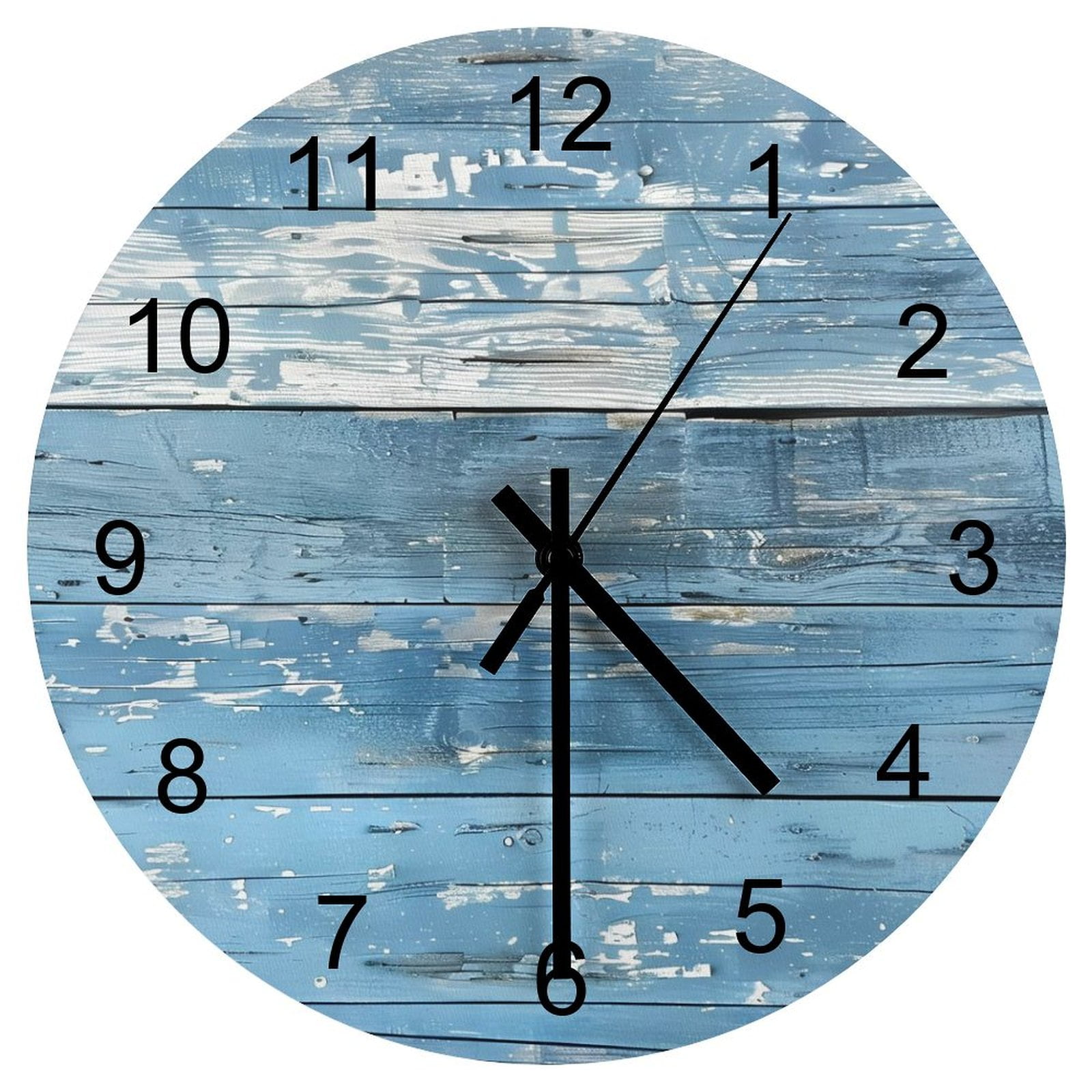 Indoor Wall Clock Blue wood block Clocks 12 inch Silent Wood Round ic ...
