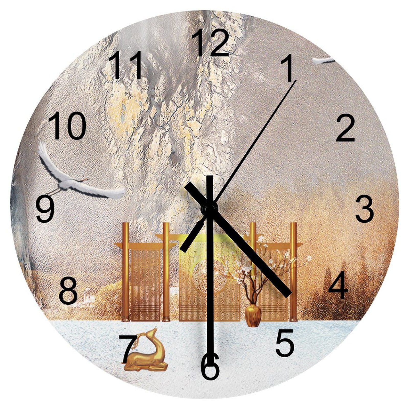 Indoor Wall Clock Gold Deer Clocks 12 inch Mute Wooden Round Creative ...