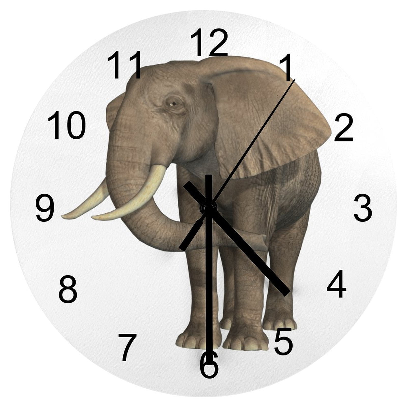 Indoor Wall Clock Wild elephant Clocks 12 inch Silent Wood Round ic Easy To Read Modern Home r ...