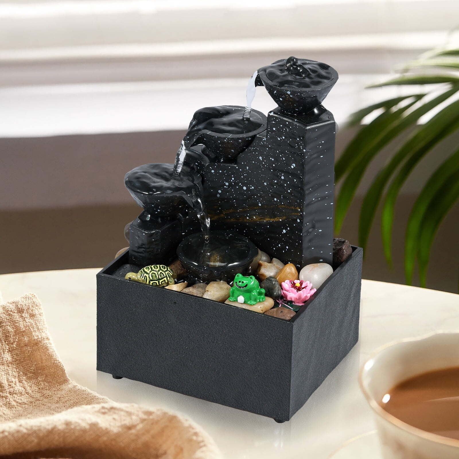 Indoor Water Fountain, 4-Tier Tabletop Fountain, with LED Light, Nature ...