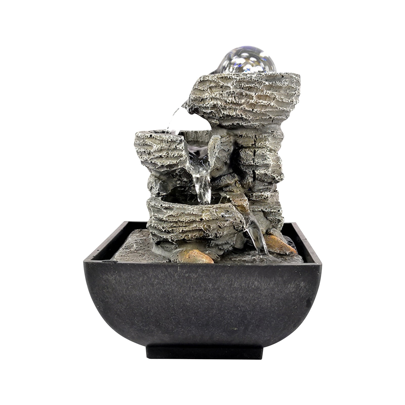 Indoor Water Fountain With LED Light Tabletop Rock Waterfall For Home ...