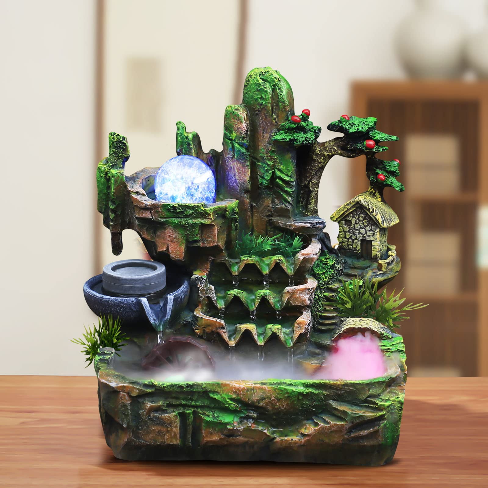 Indoor Water Fountain, Zen Indoor Tabletop Water Fountain Resin Rockery ...