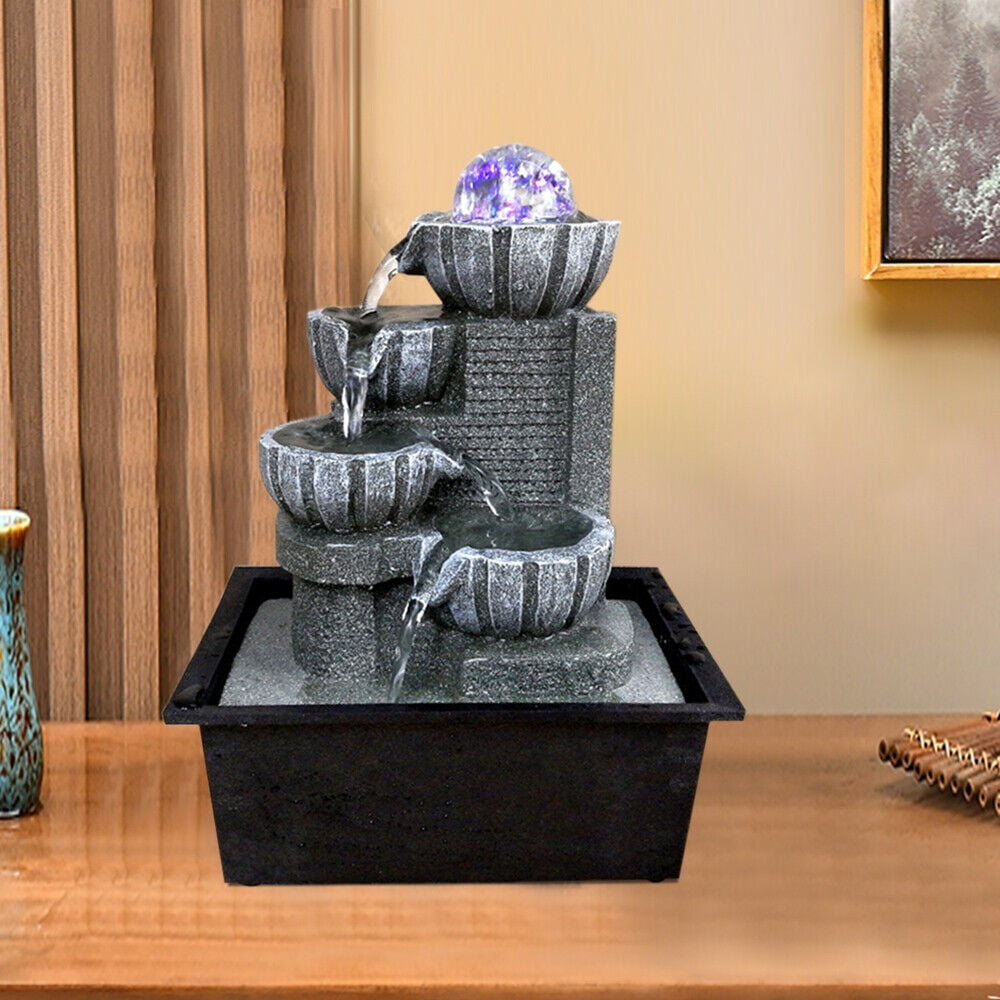 Indoor Waterfall Fountain Tabletop LED Rolling Crystal Ball Water Feng ...