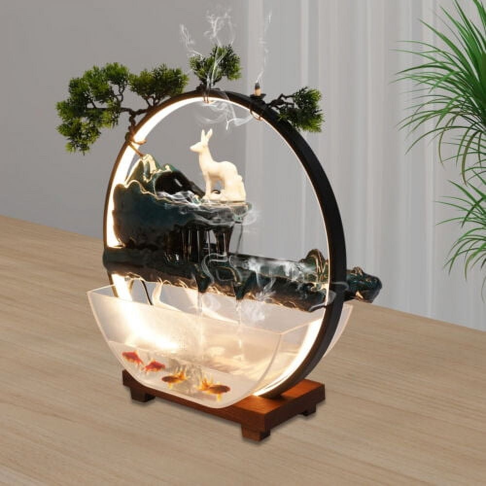 Indoor Waterfall w/ LED Light Ring, Fish Tank & Mister Tabletop Water ...