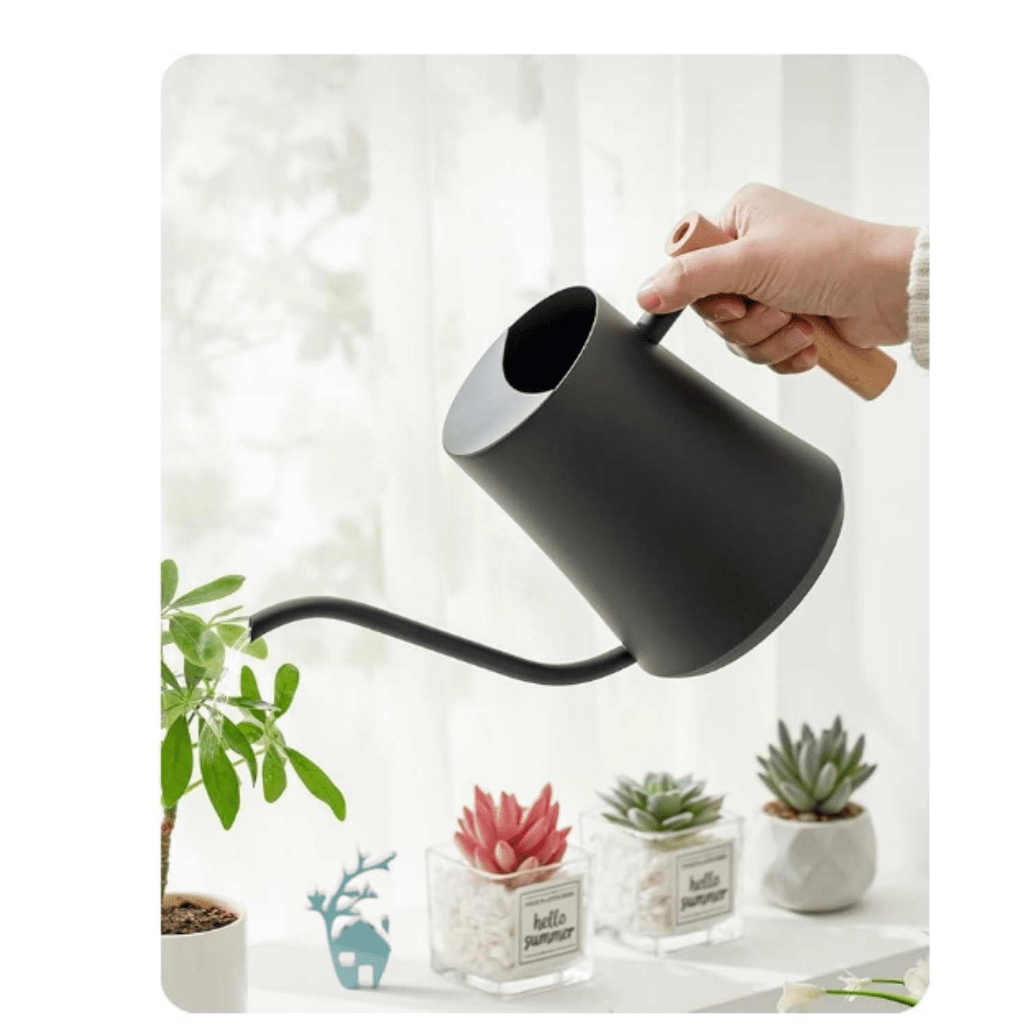 Indoor Watering Can, 1L/34OZ Metal Houseplant Watering Can with Wooden ...