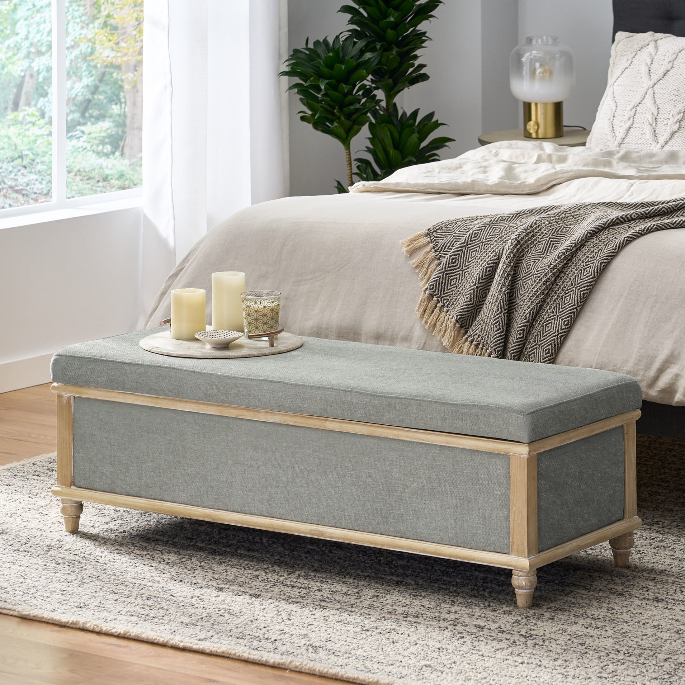 Rubberwood Storage Ottoman - White - Hidden Storage Compartment ...