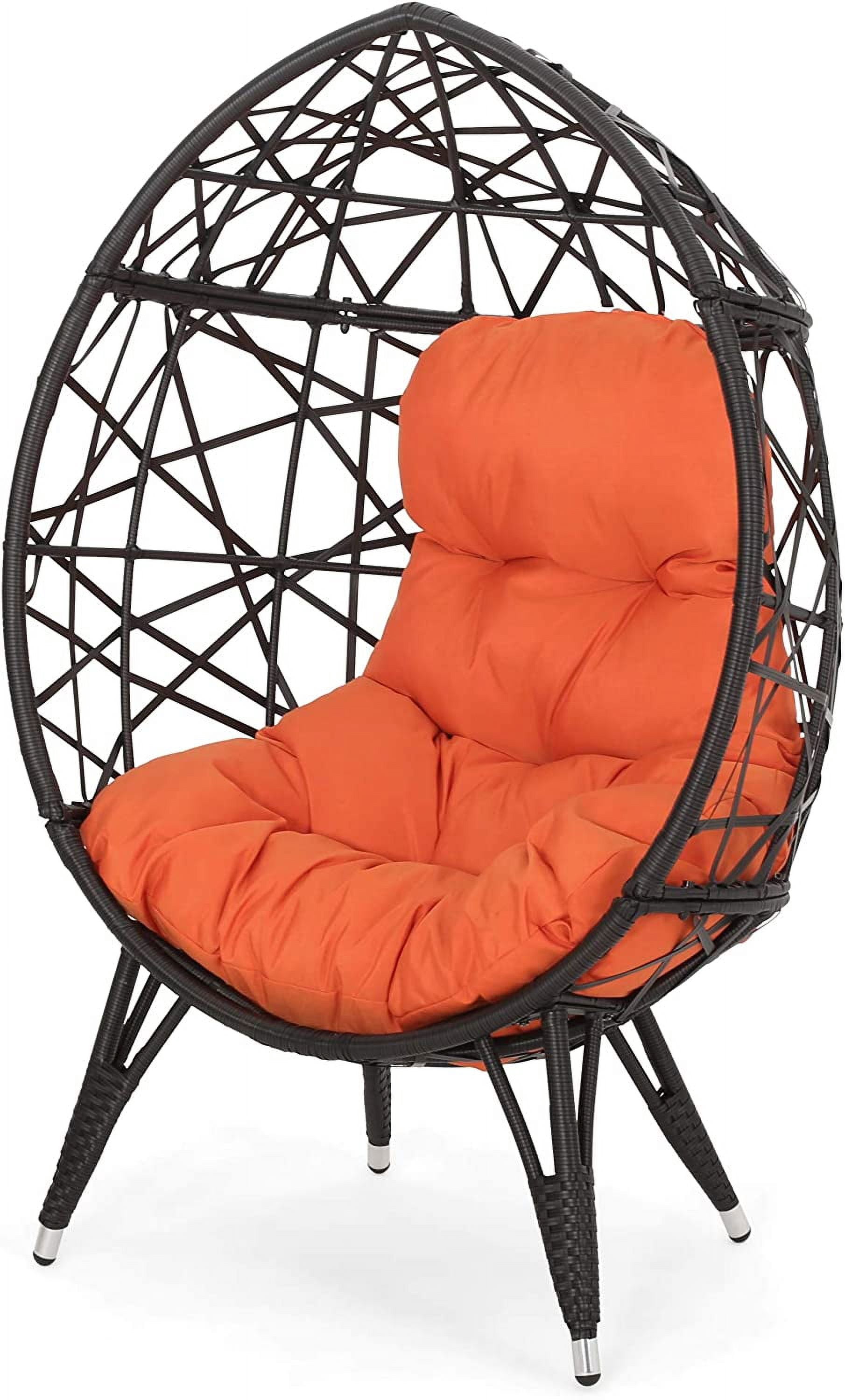 Indoor Wicker Teardrop Chair with Cushion, Brown and Orange - Walmart.com
