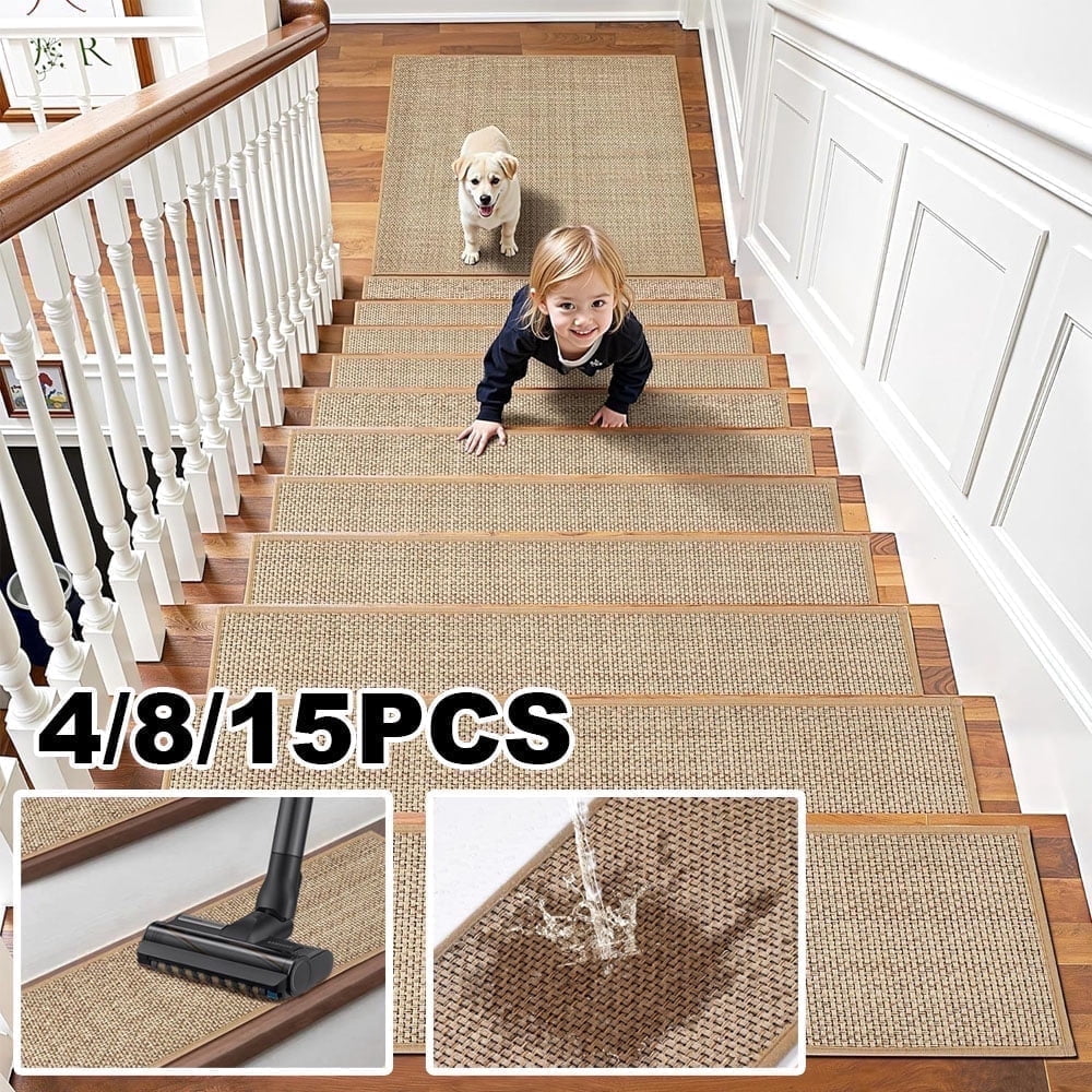 Indoor Wooden Steps Non-Slip Stair Treads, 8" x 30" (4 pack) Carpet ...