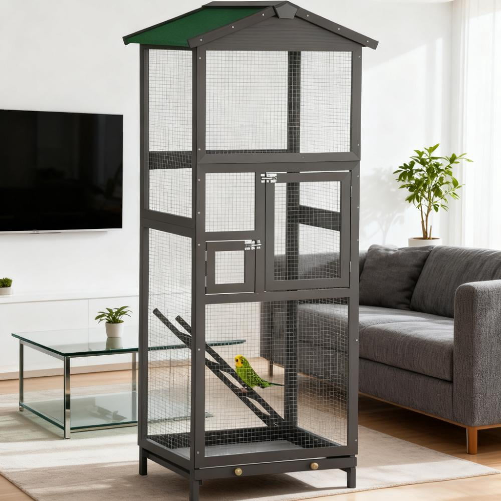 Indoor and Outdoor Aviary House, Wooden Bird Cage with Pull Out Tray ...