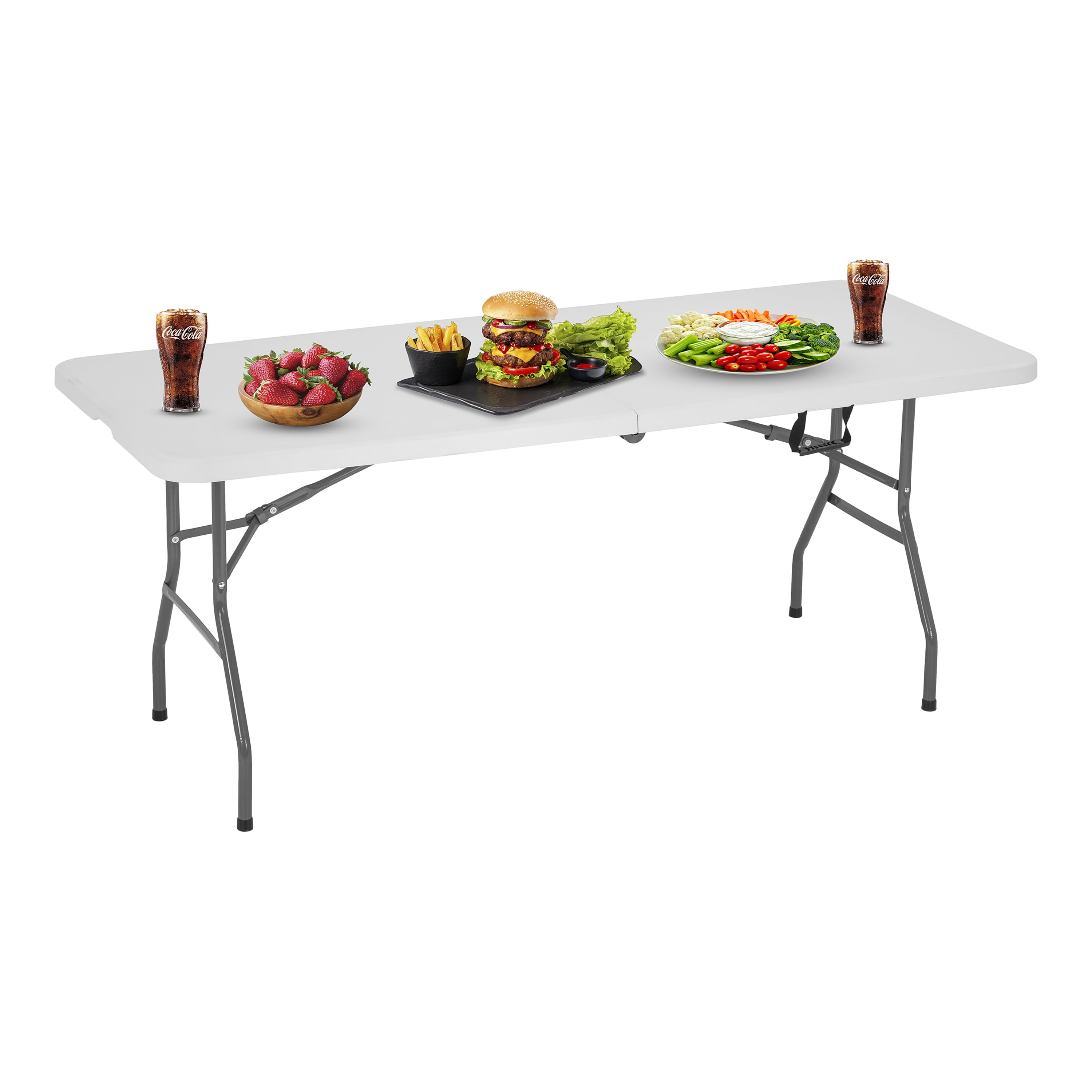 Indoor and Outdoor Rectangle HDPE Plastic White Folding Utility Table ...