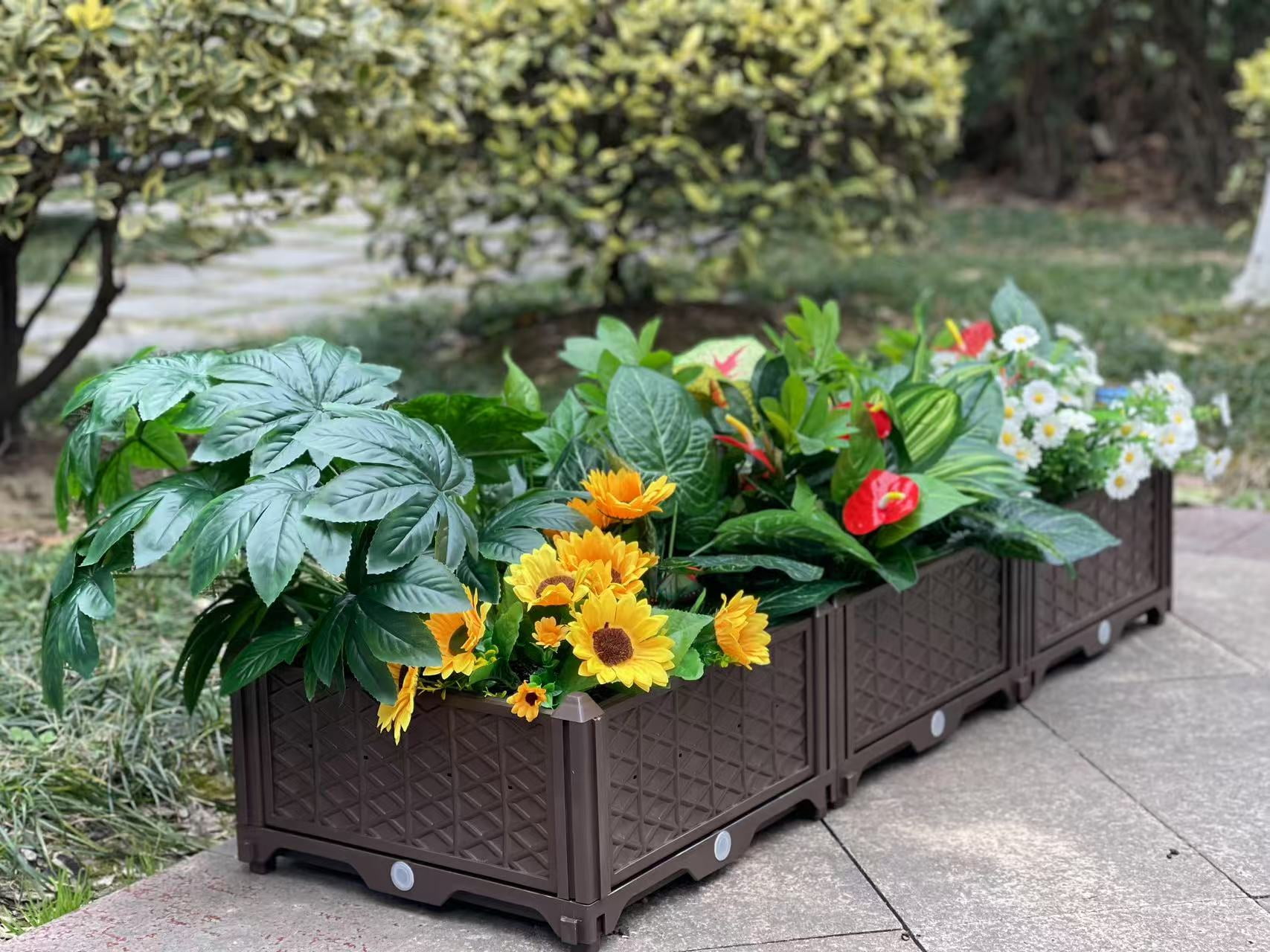 Indoor and outdoor rectangular plastic planting box; planting kit for ...