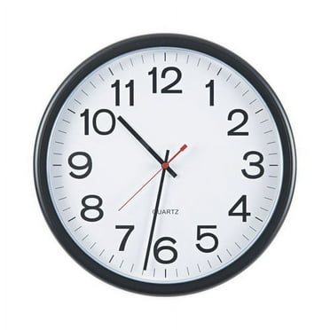 24-Hour Round Wall Clock, 12.63" Overall Diameter, Black Case, 1 Aa ...