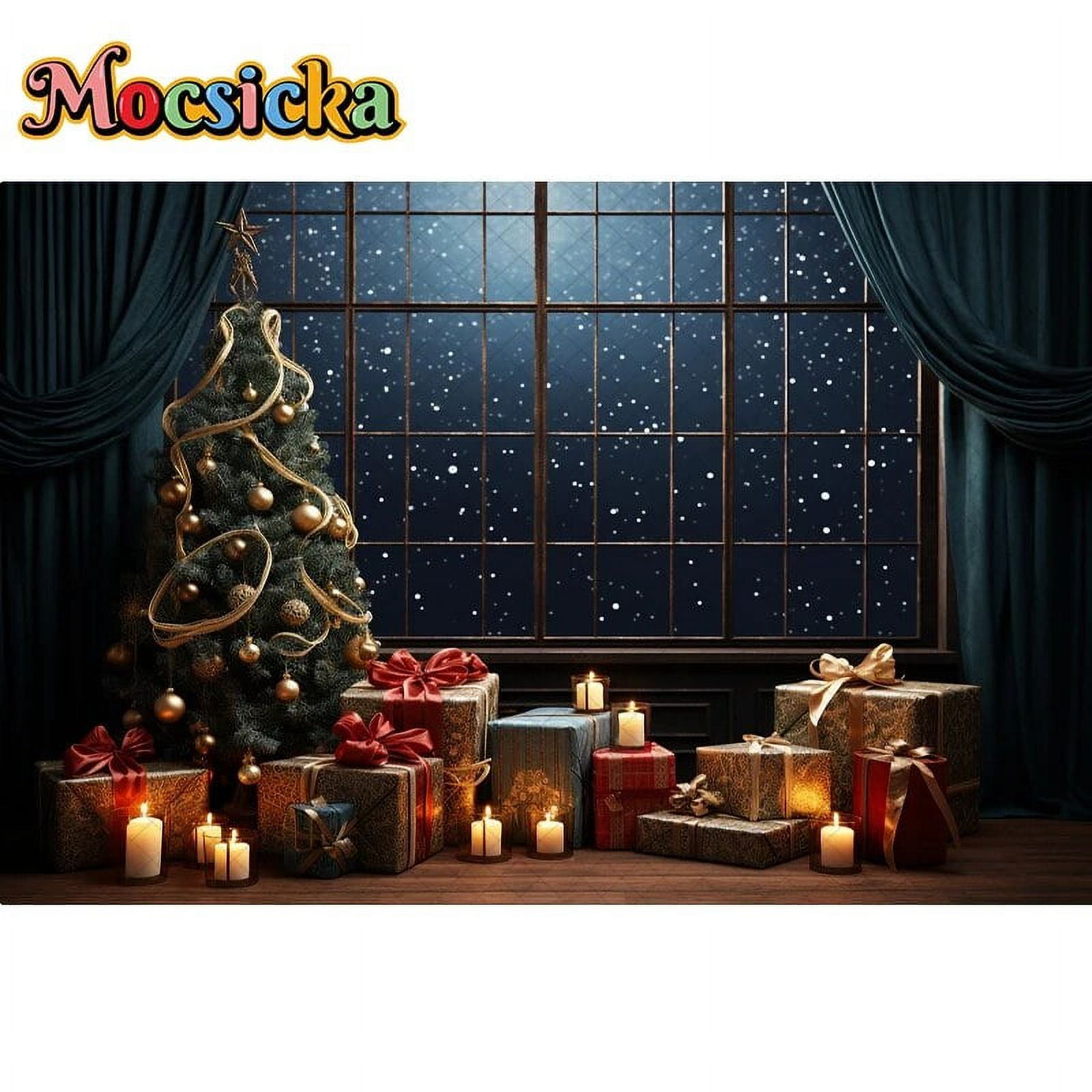 Indoor xmas Window Backdrop Photography Night Stars Christmas Tree ...