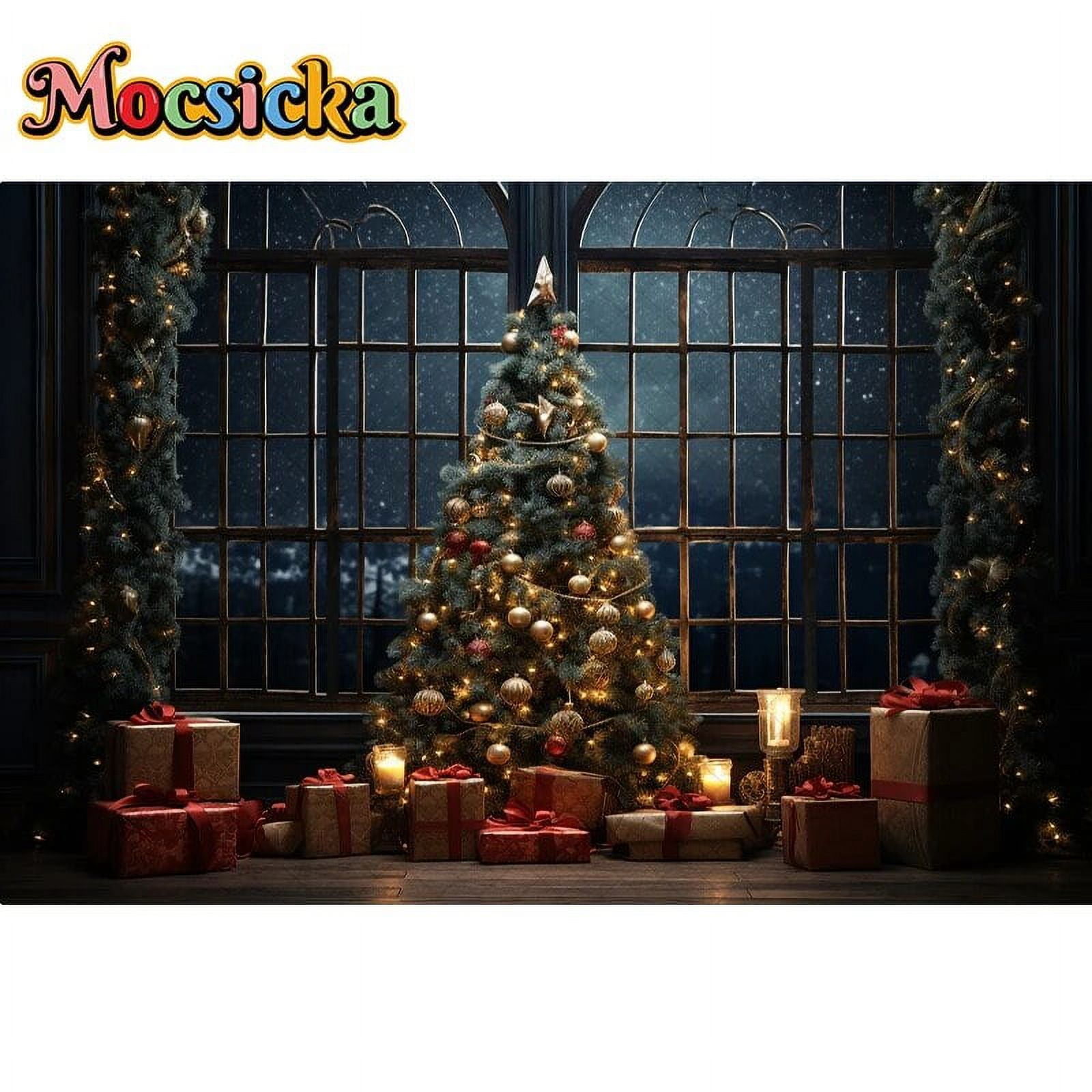 Indoor xmas Window Backdrop Photography Night Stars Christmas Tree ...