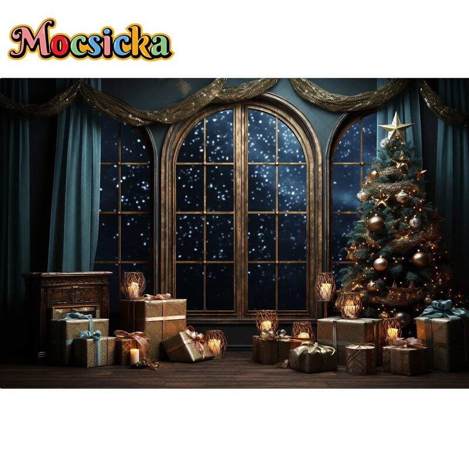Indoor xmas Window Backdrop Photography Night Stars Christmas Tree ...