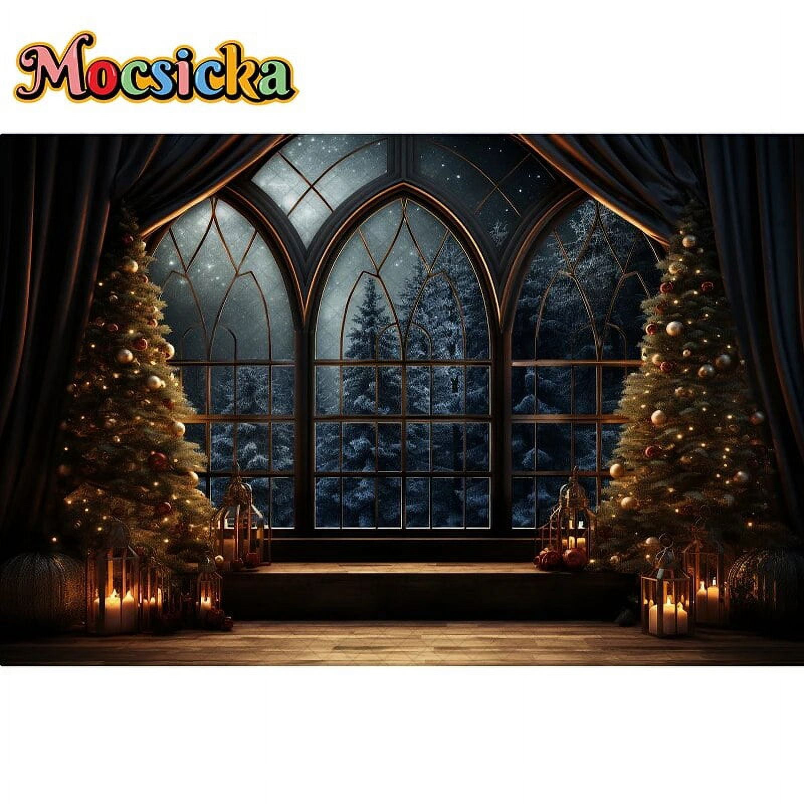 Indoor xmas Window Backdrop Photography Night Stars Christmas Tree ...